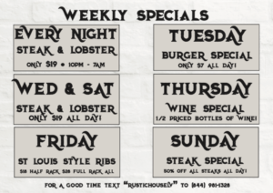 MENU – The Rustic House