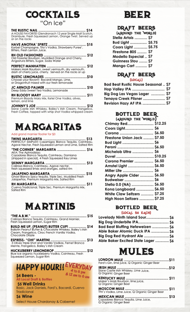 MENU – The Rustic House