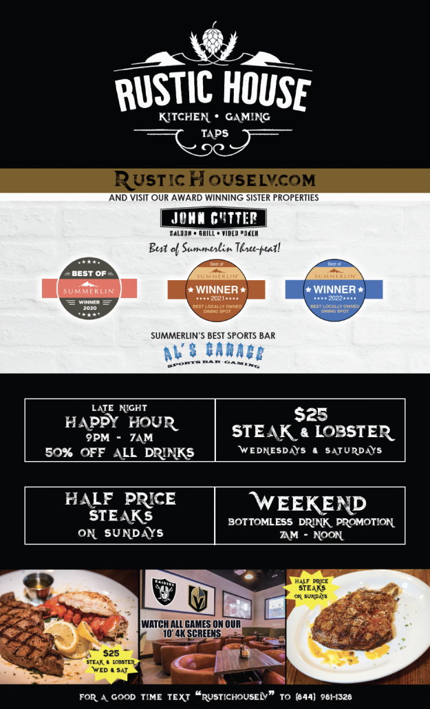 RUSTIC HOUSE SUMMERLIN SOUTH MENU - Rustic House